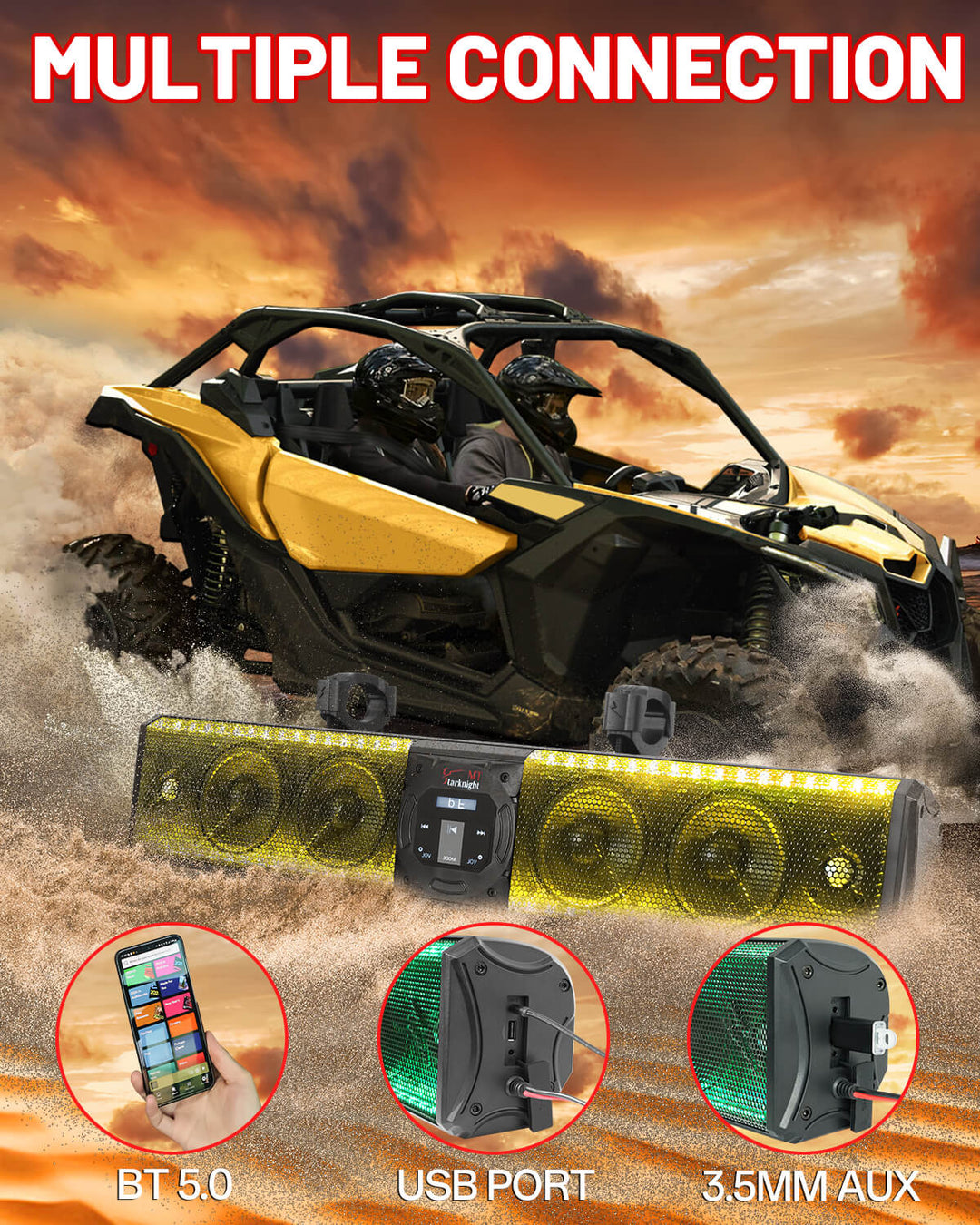 StarknightMT 6 Speaker UTV Sound Bar For 1.25"- 2" Roll Cage